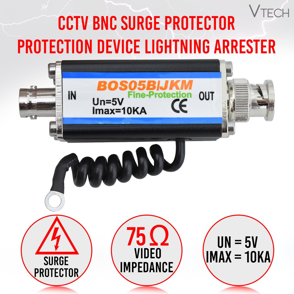 CCTV 1 Channel Video BNC Surge Protector HD Camera Lightning Arrester ...