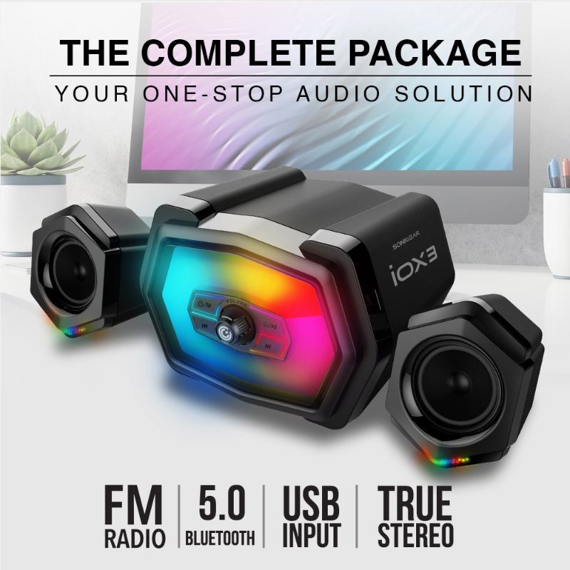 SonicGear iOX 3 RGB Effects Stereo Bluetooth 2.1 Speaker System 3" Inch ...