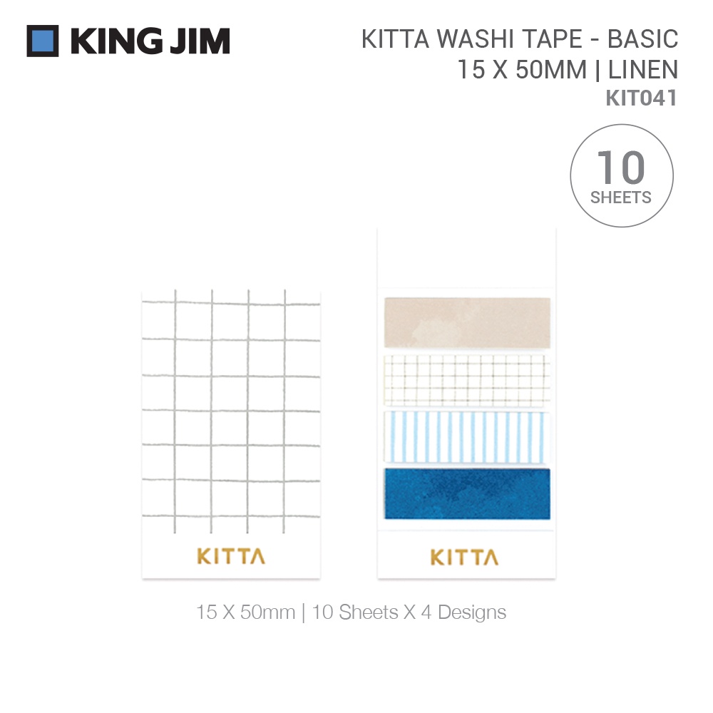 KING JIM KIT041 Kitta BASIC Washi Tape | 15 X 50mm | 10 Sheets X 4 Designs | Shopee Malaysia