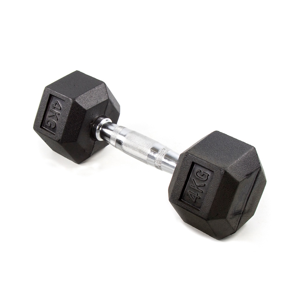 Hexagonal Rubberized Dumbbell 4kg (4kg Dumbbell/Muscle Strength/Biceps ...