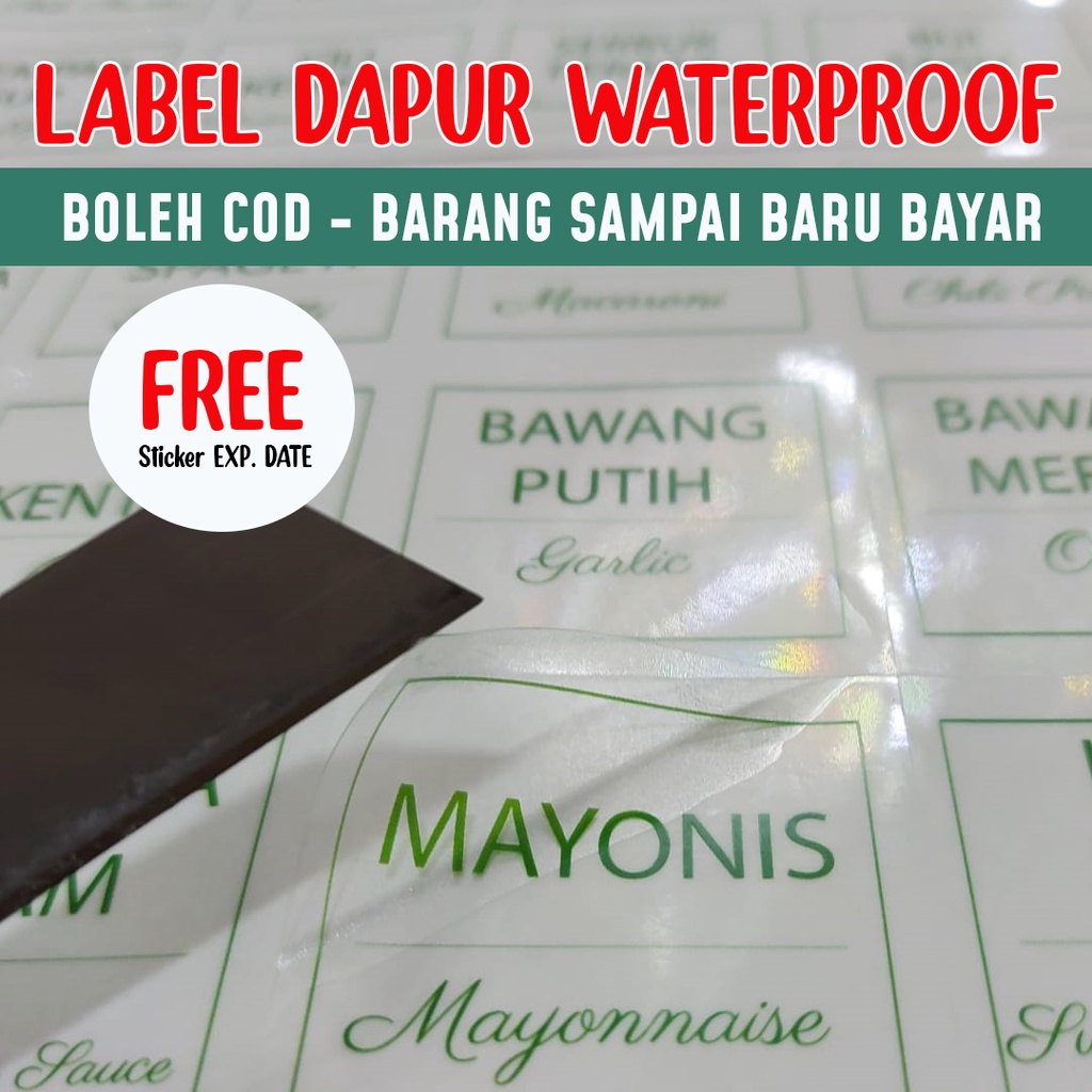 54pcs Sticker Dapur Kitchen Label Dwi Bahasa Transparent Berwarna Saiz ...