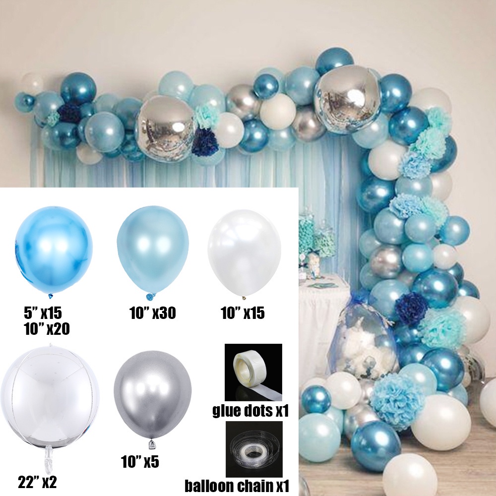 GeeParty Blue Series Balloon Garland Confetti Chorme Metallic Balloon ...