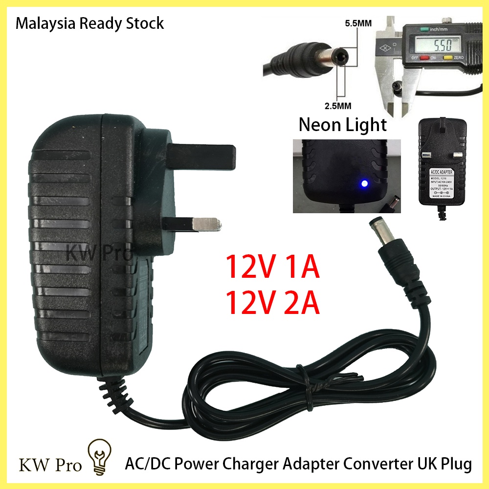 AC/DC Adaptor 12V1A/12V2A Power Charger Adapter Converter UK Plug ...