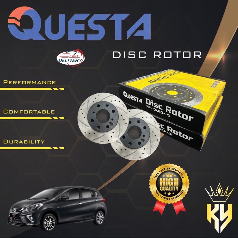 QUESTA FRONT SPORT BRAKE DISC ROTOR PERODUA MYVI 3RD GEN 2018 NEW (QT ...