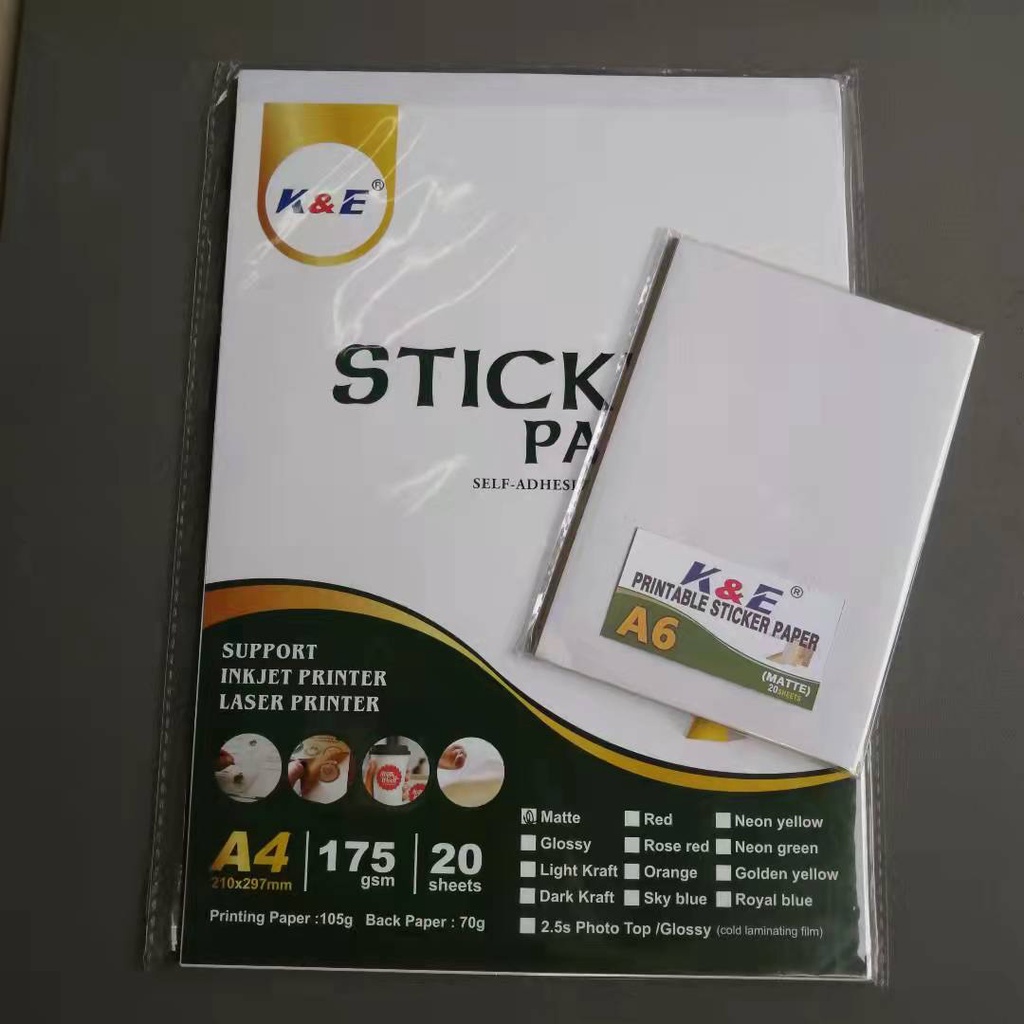 (BUY1GET1-A6)20PCS Sticker Paper A4 Matte, Glossy & Kraft A4 ...