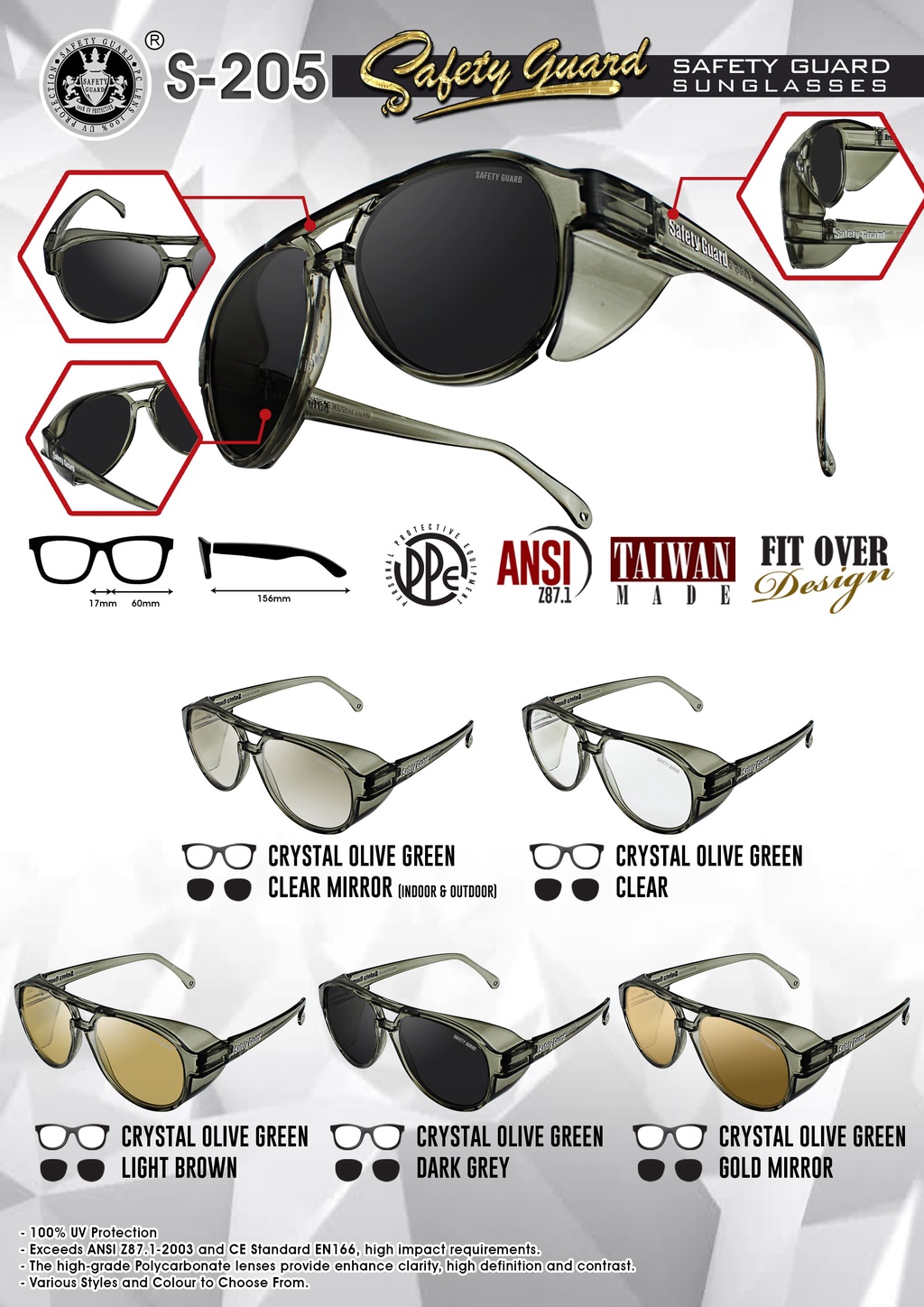 SAFETY GUARD SAFETY GLASSES/ EYE PROTECTION (S-205) - FIT OVER GLASSES ...