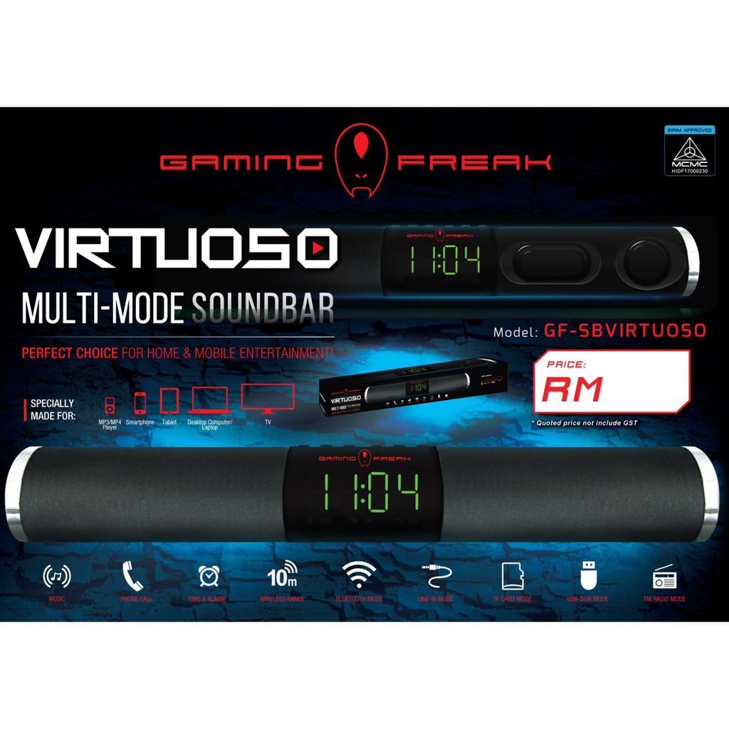 AVF GAMING FREAK VIRTUOSO SOUND BAR (FM/ALAM/BLUETOOTH VER4.0/AUX/TF ...