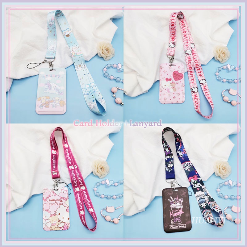 Cute Cartoon Kuromi ID Badge Card Protector With Neck Keychain Lanyard ...