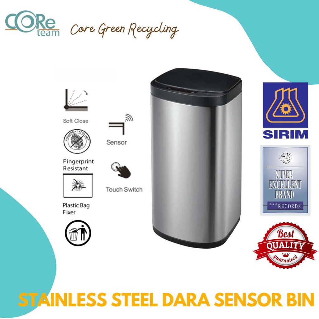 Core Green Recycling 35L STAINLESS STEEL Rubbish DARA Sensor Bin (EK ...