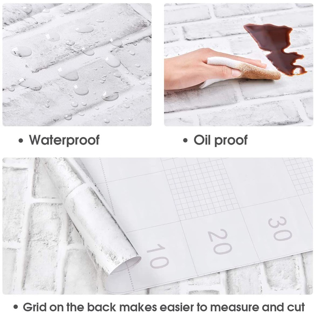 STIKER BATU BATA 2D 45cm x 10m Brick Wallpaper Wall Sticker white brick ...