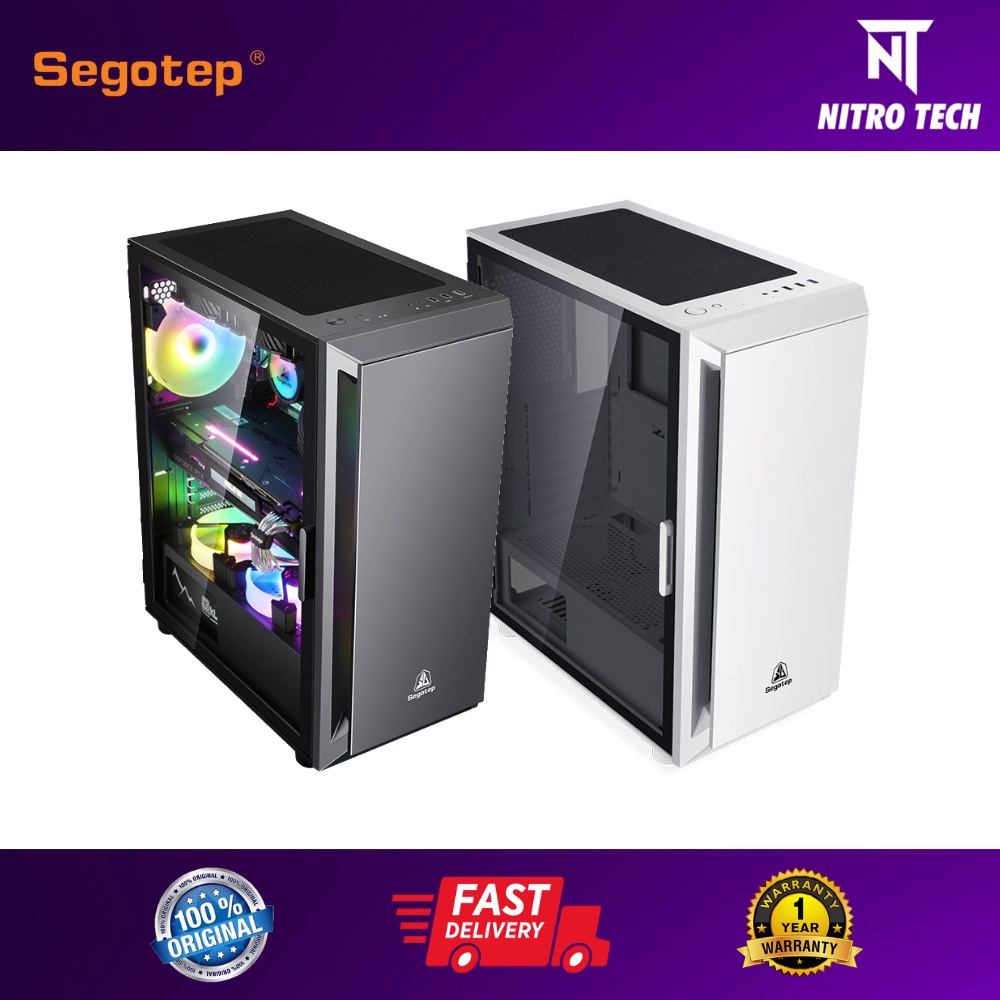 Segotep Gank 5 RGB ATX Gaming PC Case Black/White (3x RGB Fans Included ...