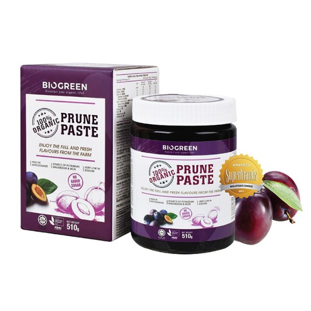 Biogreen 100% Organic Prune Paste 有机黑棗酱 (NASAA-Certified) (HALAL) 510g ...