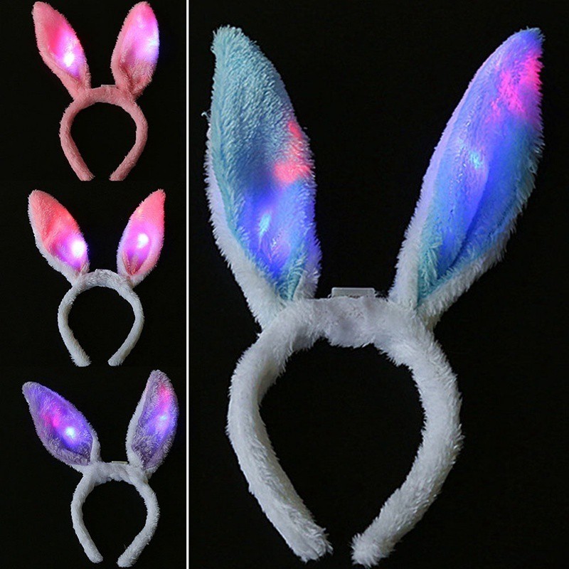 Kuhong Led Light Up Hairband Bunny Rabbit Ears Bow Headband Party ...