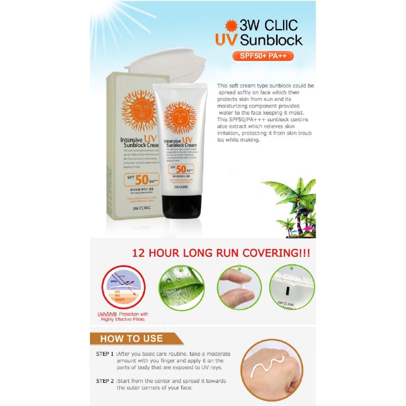 3W CLINIC UV SUN BLOCK CREAM SPF 50++ | Shopee Malaysia
