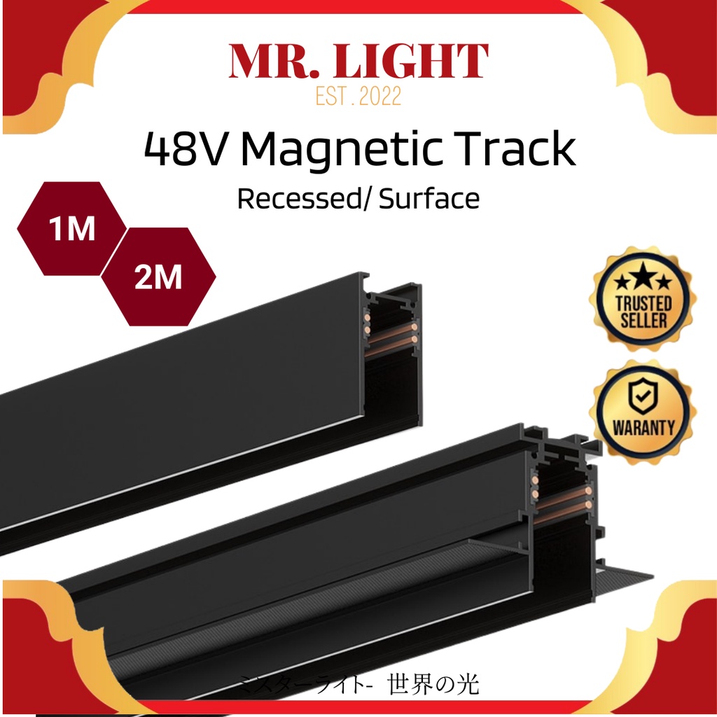 1M/ 2M Magnetic Track Rail Recessed/ Surface Type, Lampu Magnetic, Ceiling Lighting Spot ...
