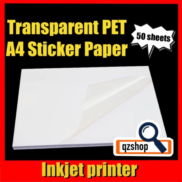 (50 pcs/pack) Inkjet Clear Transparent A4 Sticker Paper (Ready stock ...