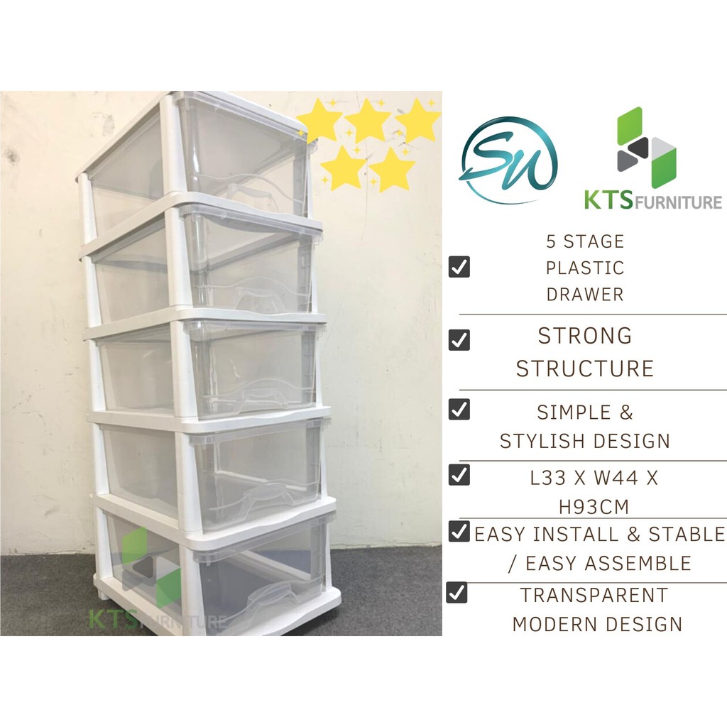 M300 5 Tier TRANSPARENT Plastic Drawer Cabinet/Plastik Drawer/Plastic ...