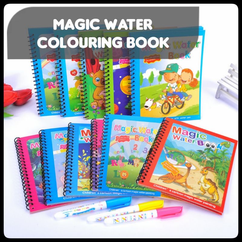 🔥 Magic Water Colouring Book Drawing Book Magic Pen Reusable Cartoon ...