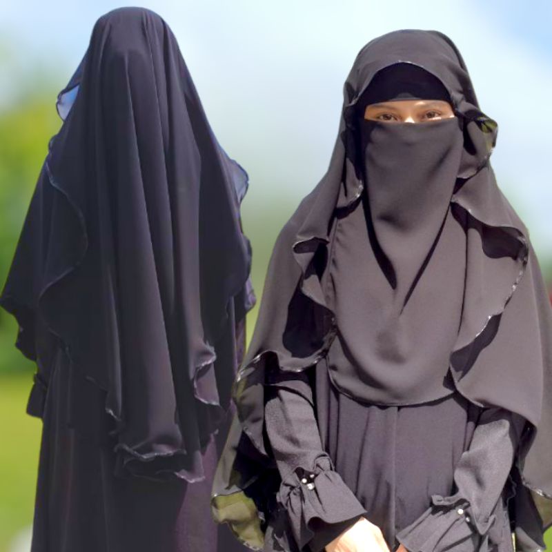 Niqab Butterfly Yaman With Bisban 2 layer panjang veil 100cm Hitam ...