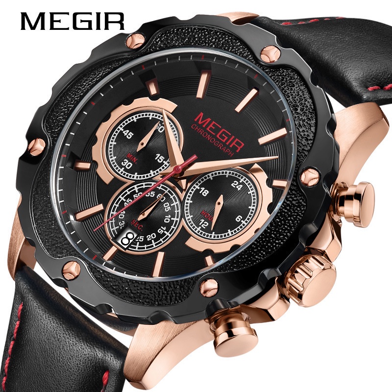 Miguel magir men's watch trend multi function timing calendar leather ...