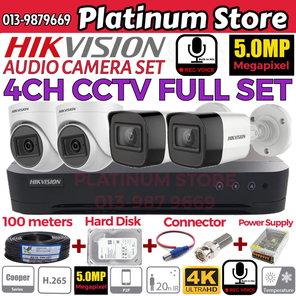 HIK HIKVISION 5.0MP 4CH AUDIO VOICE RECORD FULL COMPLETE SET DVR ...