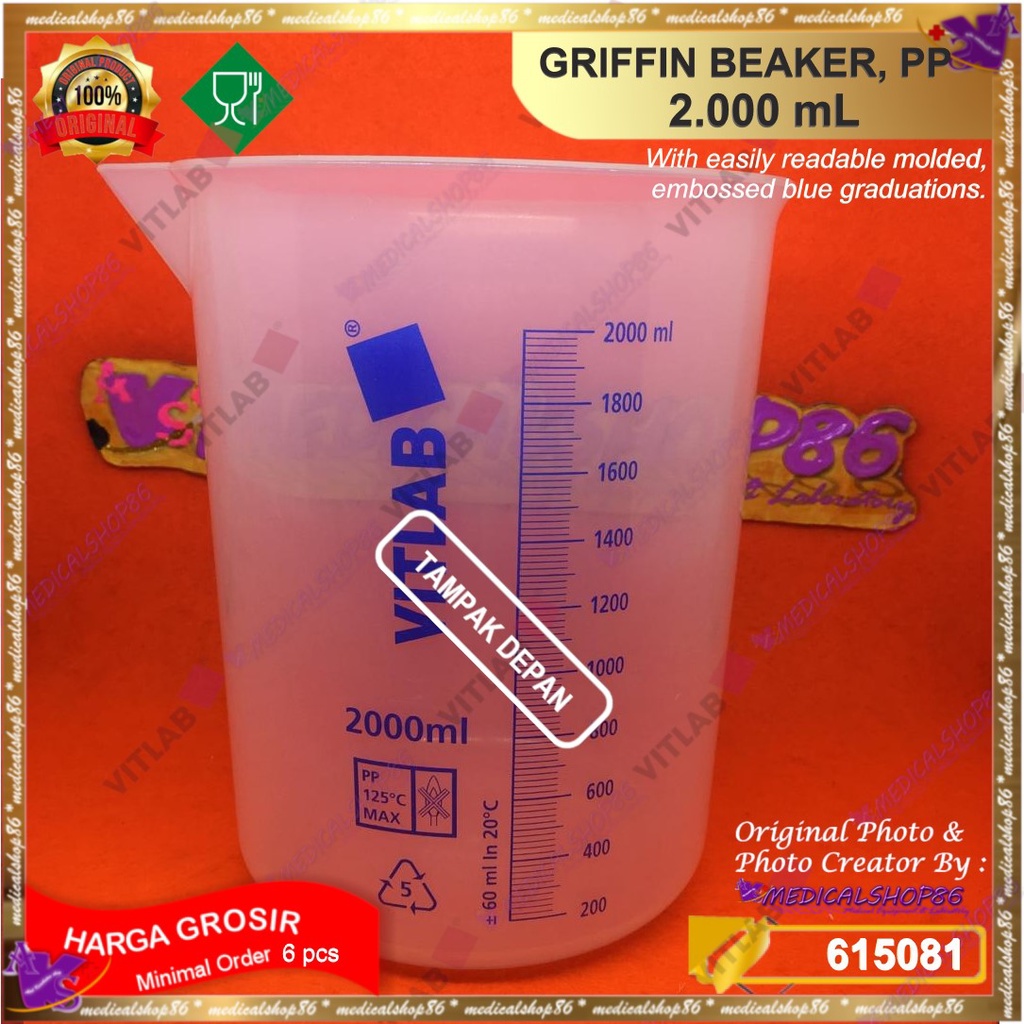 Plastic Beaker 2000ml / Griffin Beaker, PP, 2000ml - VITLAB | Shopee Malaysia