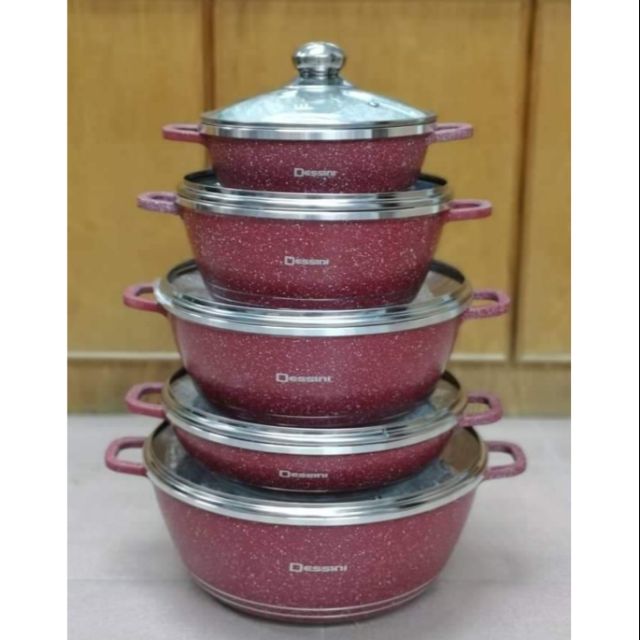 12pcs Dessini Granite Aluminium Cookware Set with glass cover | Shopee ...