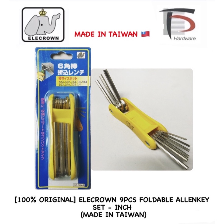 [100% ORIGINAL] ELECROWN 9PCS FOLDABLE ALLENKEY SET - INCH (MADE IN ...