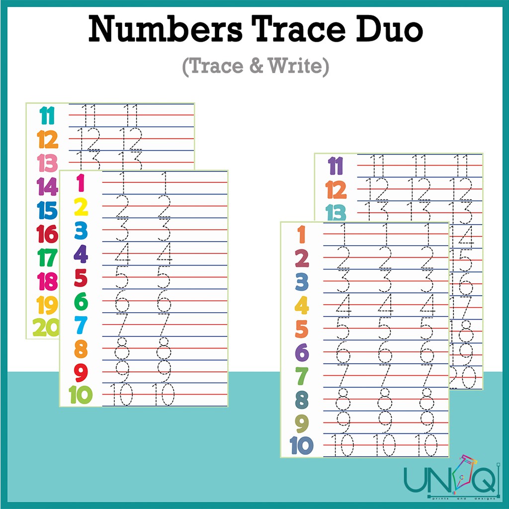 UNIQ Laminated Educational Numbers Chart Re-useable Duo - Tracing Trace ...