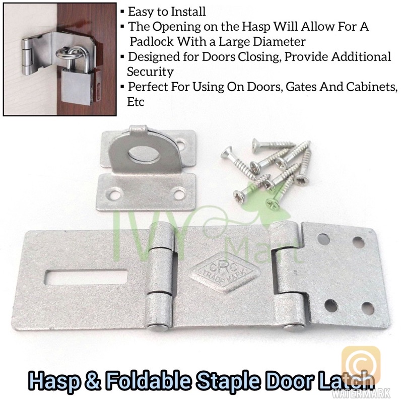 Super Heavy Duty Solid Steel Hasp & Foldable Staple Door Latch Hinges ...