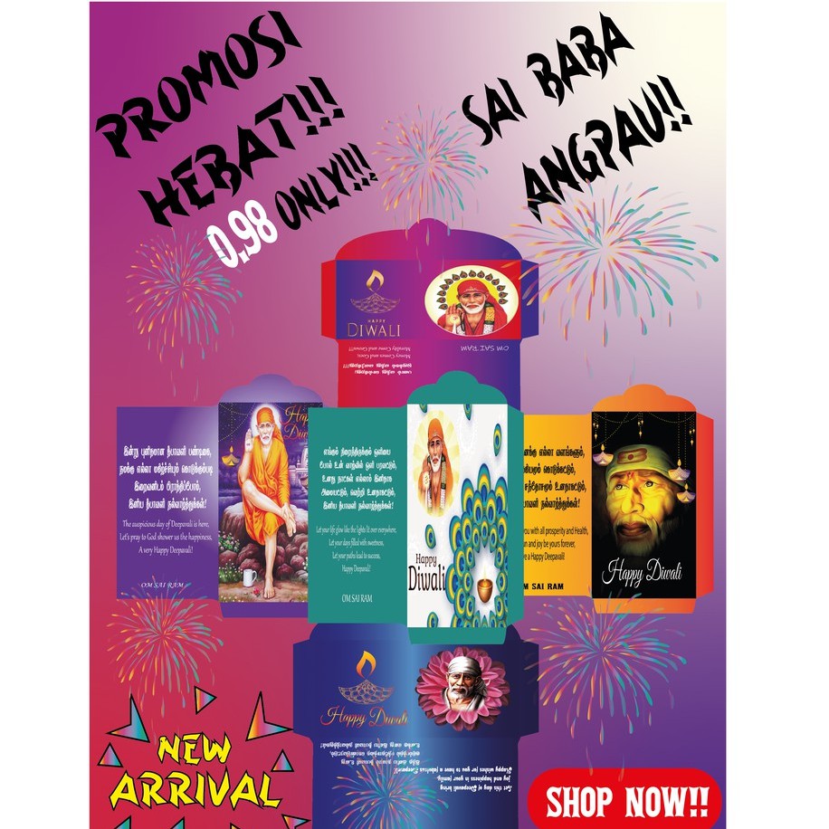 10PCS/1Packet SAI BABA Design Deepavali/Diwali 2024 Money pocket/Angpau ...