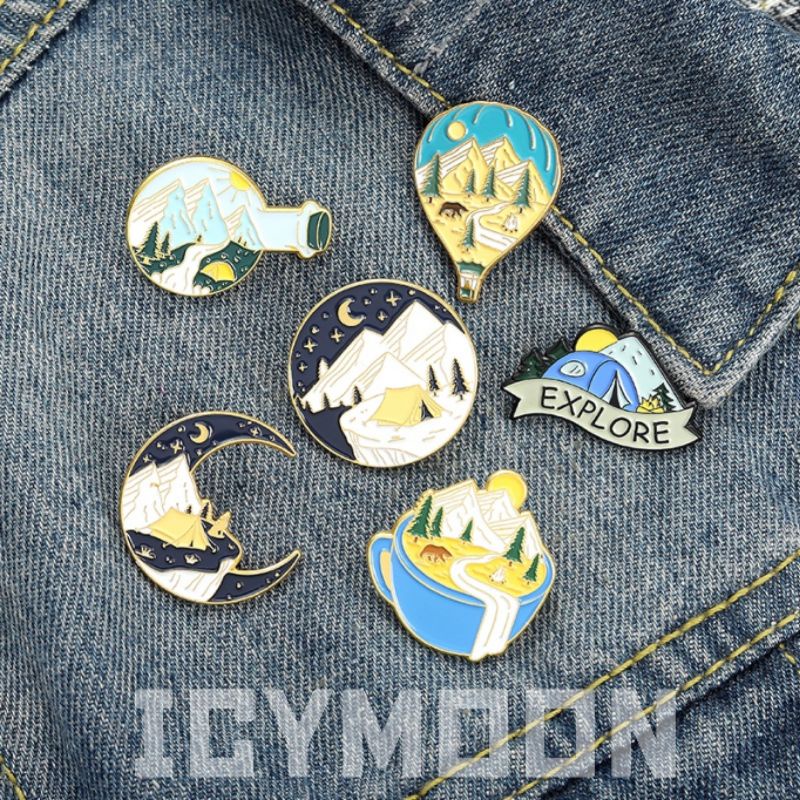 Enamel Pins : Earth, Environment, Camping, Moon, Mountain, Desert ...
