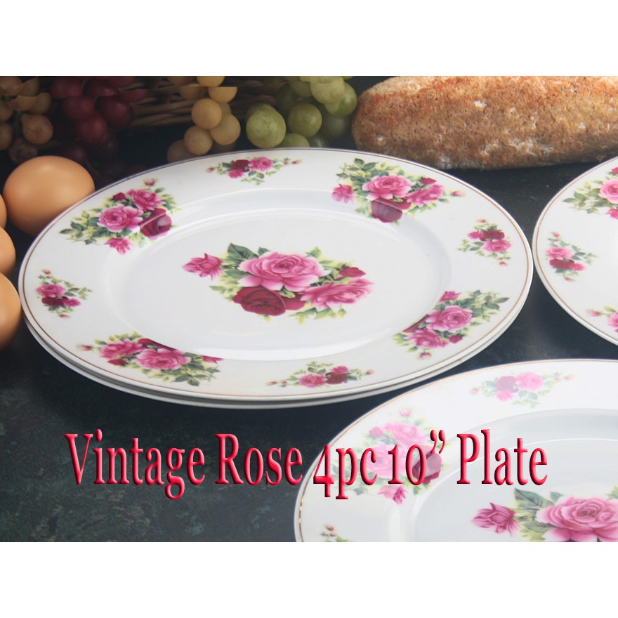 4 PC 10" DINNER PLATE SET RED ROSE WITH GOLD RIM SE12466 | Shopee Malaysia