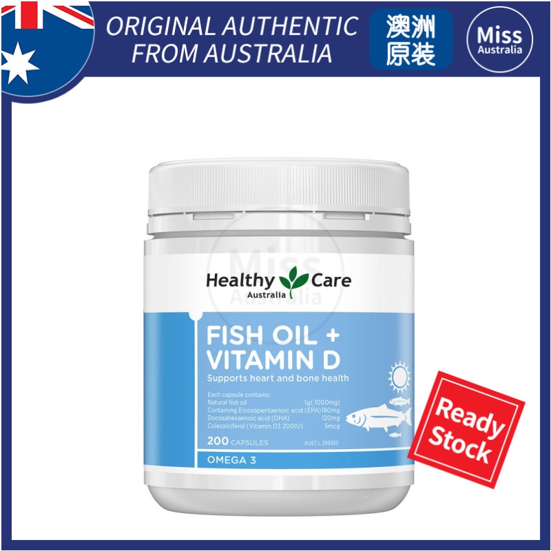 Healthy Care Fish Oil + Vitamin D 200 Capsules Supports Heart And Bone ...