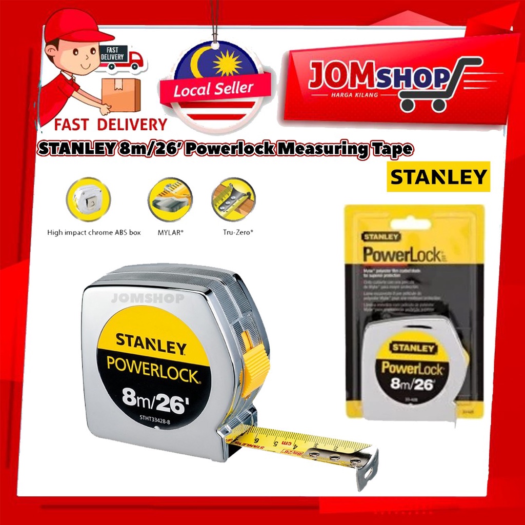 STANLEY ORIGINAL POWER LOCK Measuring Tape 8M/26' STHT33428-8 | Shopee ...