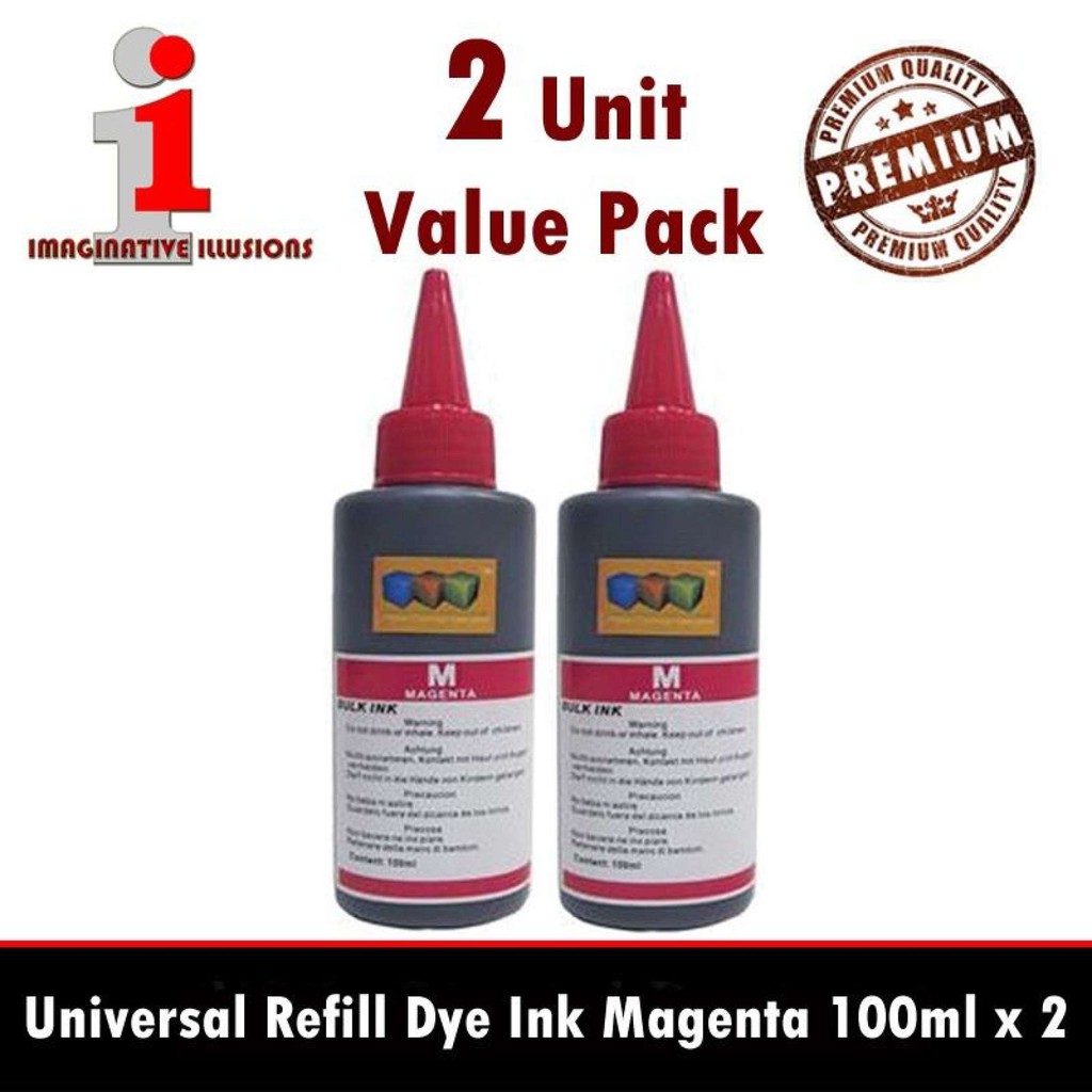 Universal Refill Ink Dye Magenta 100ml x 2 For Brother / Canon / Epson ...