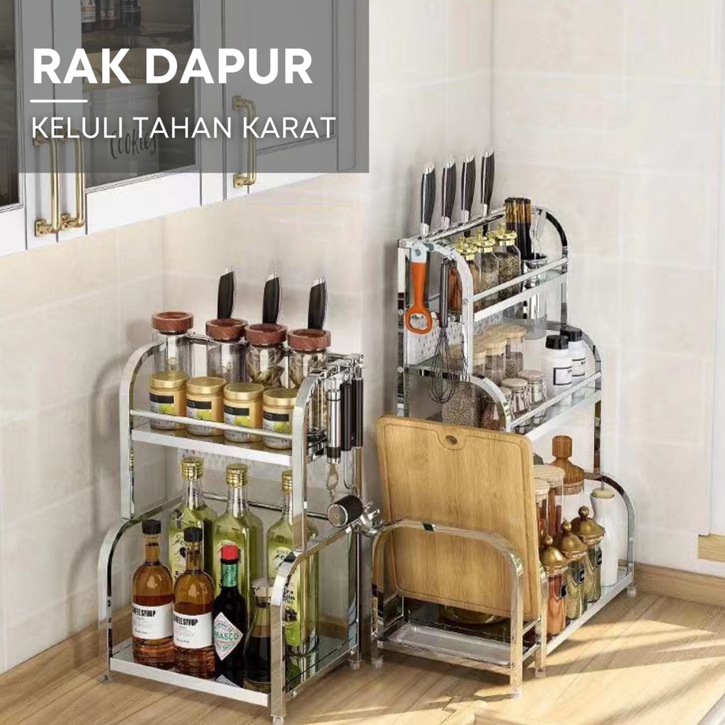 [Premium] 3 Layers Spice Rack Organizer Kitchen Storage Stainless Steel ...