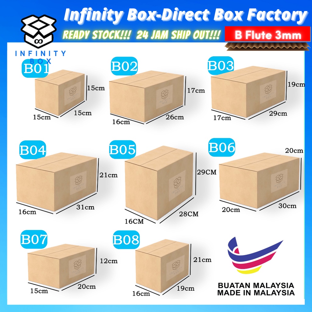 Small Size Box B-Flute-3MM RSC Carton Box Packaging Courier Box Kotak ...
