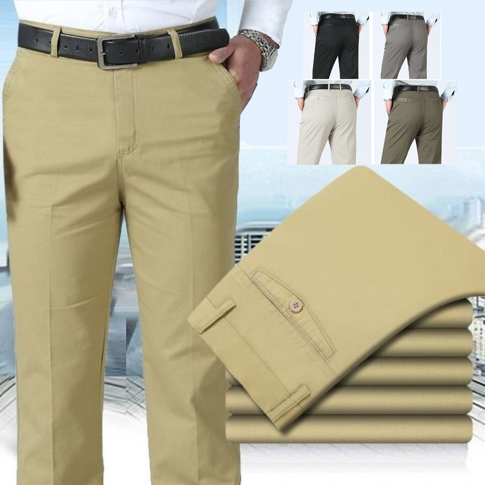 READY STOCK Men's Pants Loose Straight High Waist Cotton Casual Pants ...