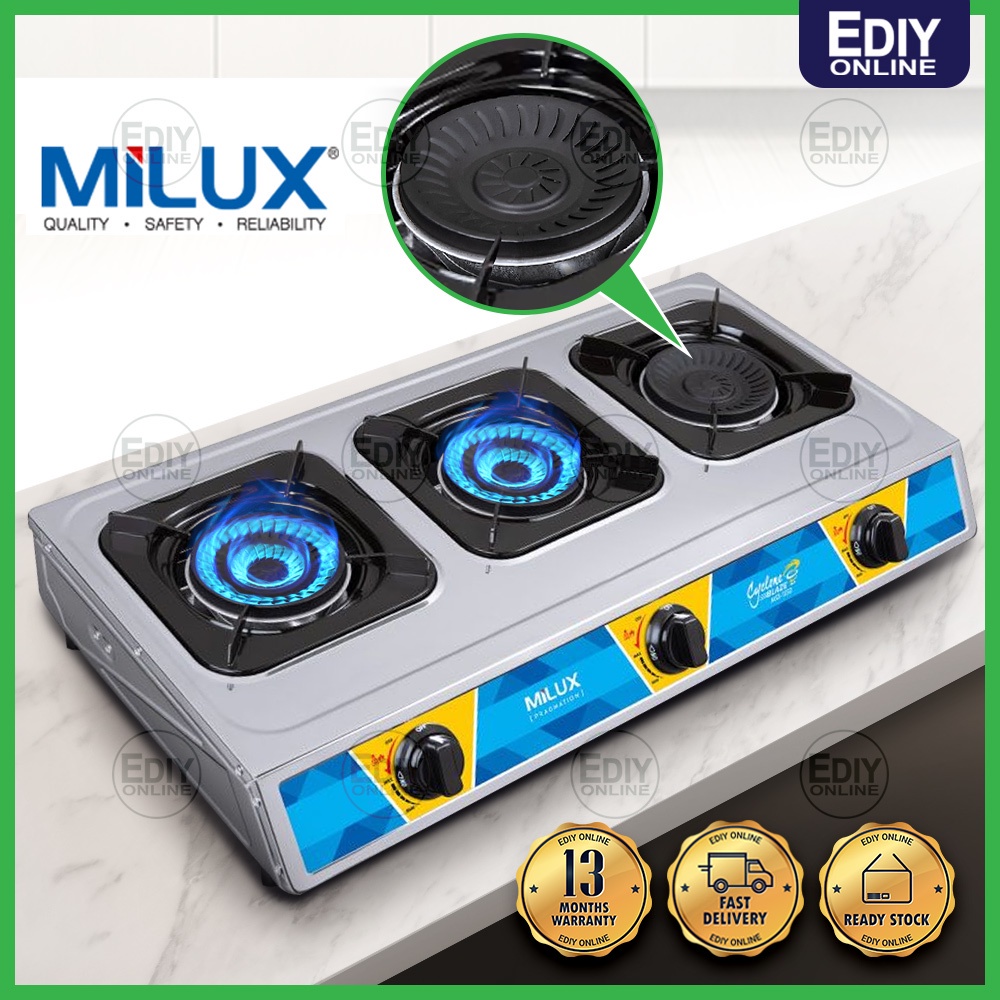 Milux MSS1033 MSS-1033 MSS-1233 Triple Burner Dapur Gas Cooker Stove ...