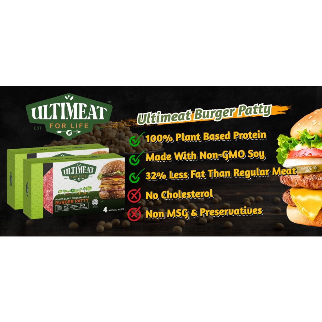 Ultimeat 100% Plant Based Burger Patty 4pcs 100% 植物肉汉堡素食鸡味 | Shopee ...