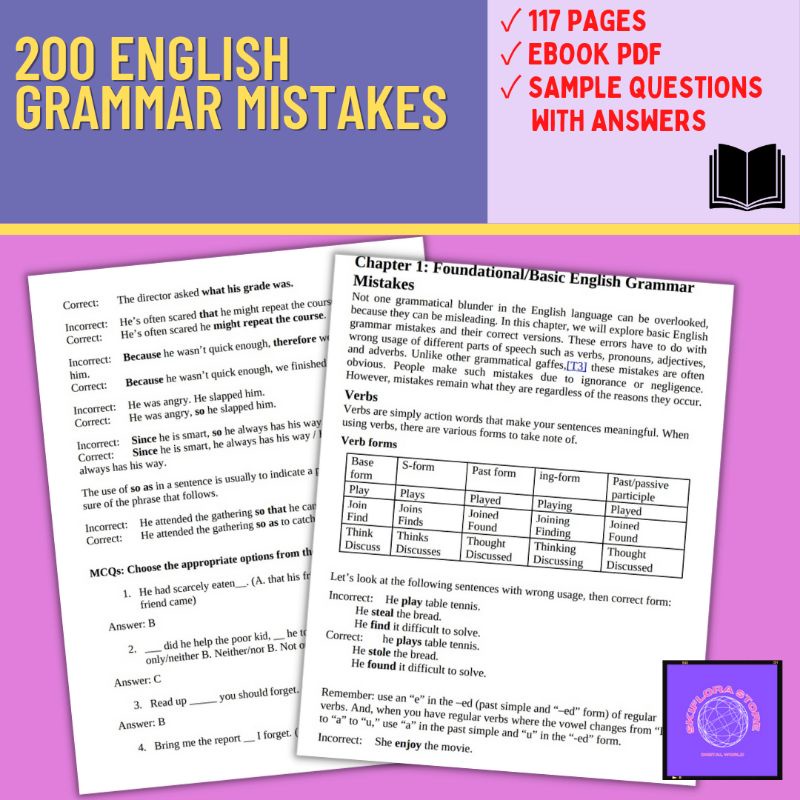 [SS127] Common English Grammar Mistakes Worksheet with Answer 200 ...