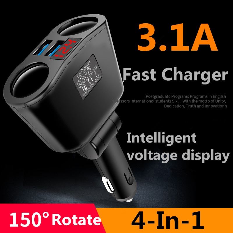 Digital Dual USB Car Charger 2-Way Car Lighter Socket Adapter Rotation ...