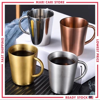 Stainless Steel Coffee Cup Double Layer Water Cup Cawan Kopi Milk Cup ...