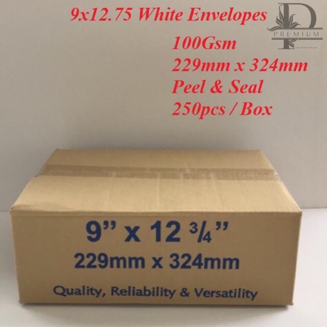 9 x 12.75 A4 White Envelope 100gsm Peel & Seal (250pcs/Box) / A4 White ...