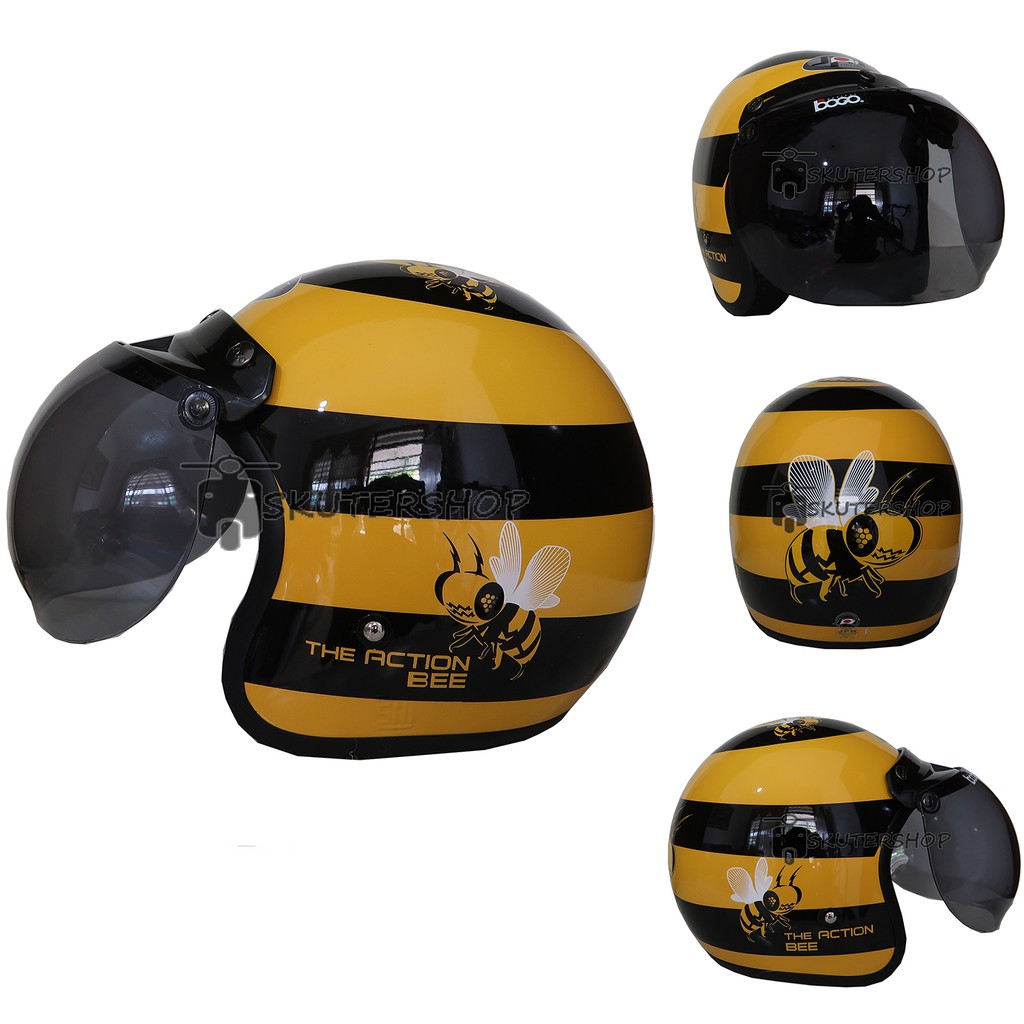 HITAM Scootershop Bogo JPN Retro Classic Helmet The Action Bee Yellow ...