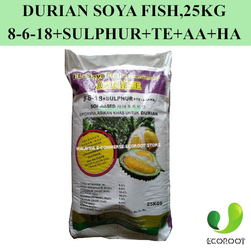 25KG BAJA DURIAN SOYA FISH 8-6-18+SULFUR+HA+AA FRUITING FERTILIZER ...