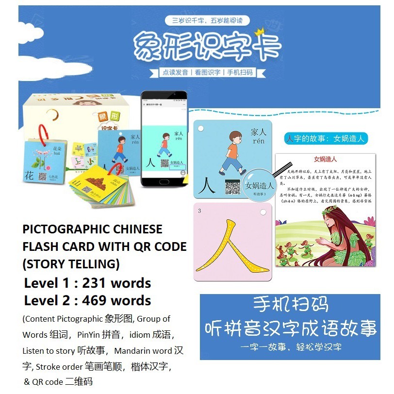 PICTOGRAPHIC CHINESE FLASH CARD WITH QR CODE (STORY TELLING) | Shopee ...