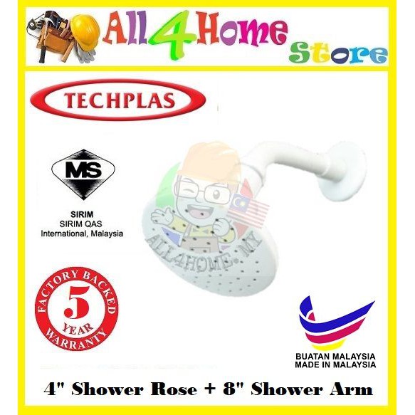 TECHPLAS 4" PVC Shower Rose + 8" PVC Shower Arm | Shopee Malaysia