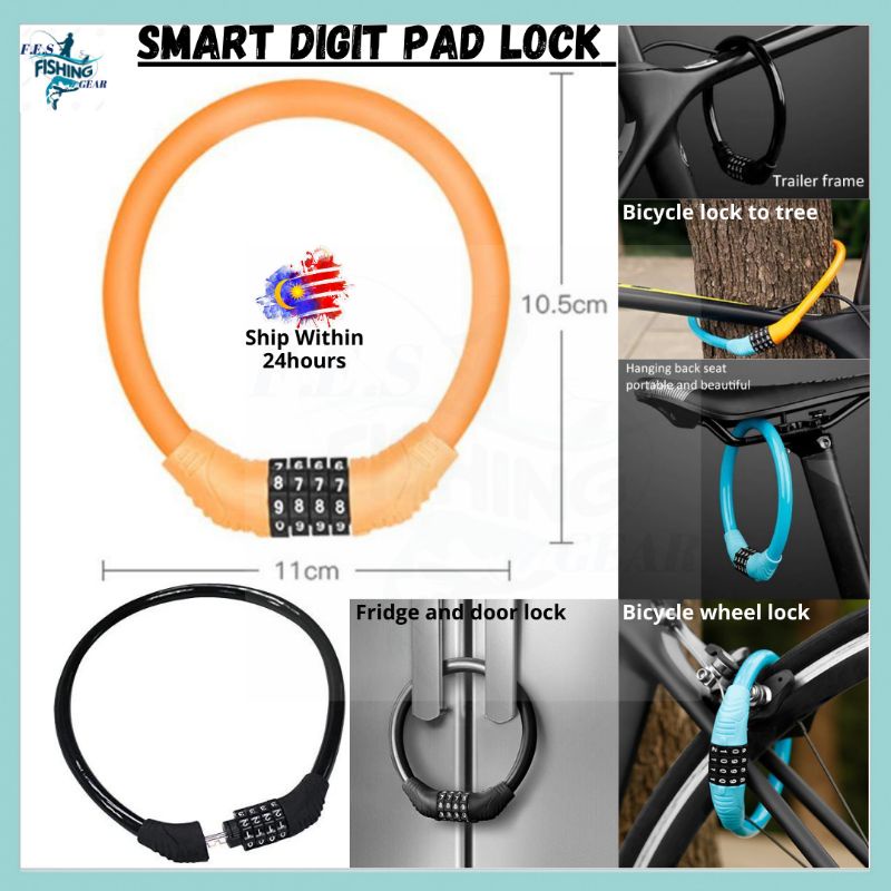 Bicycle Motorcycle Pad Lock Smart Kunci Basikal Bike lock Password Lock ...